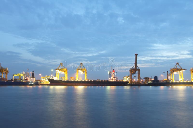 Containers Loading At Sea Trading Port Stock Image - Image of pier ...