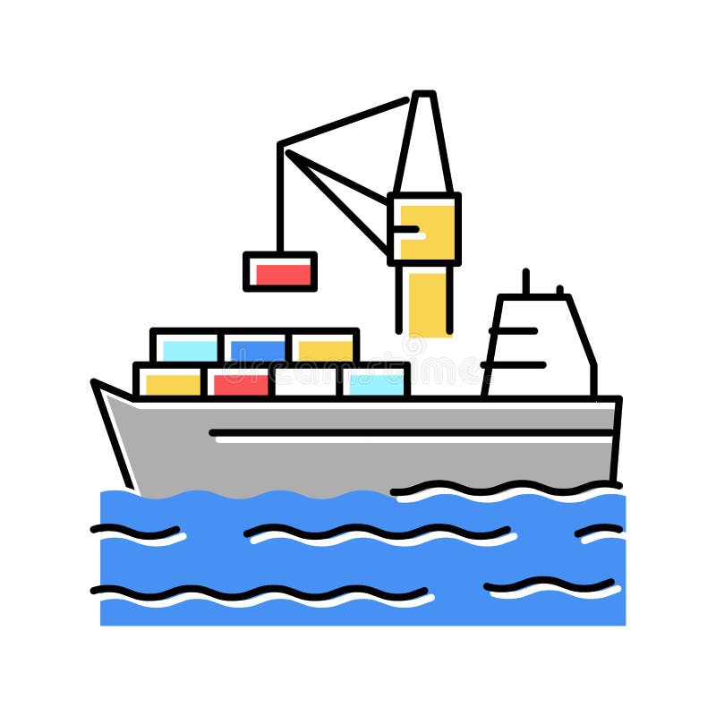 Containers Loading on Ship in Port Color Icon Vector Illustration Stock ...
