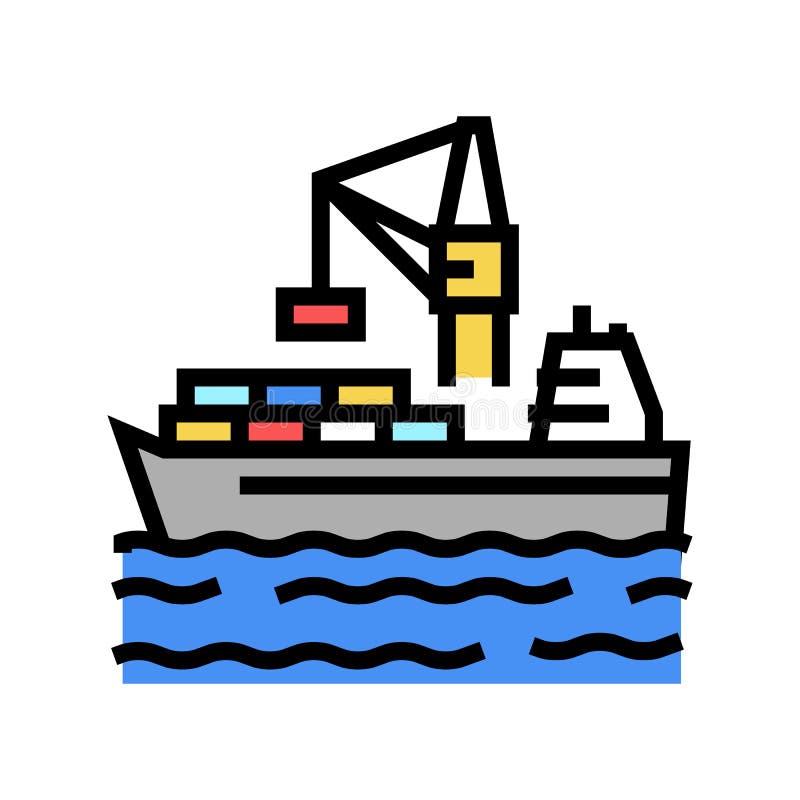 Containers Loading on Ship in Port Color Icon Vector Illustration Stock ...