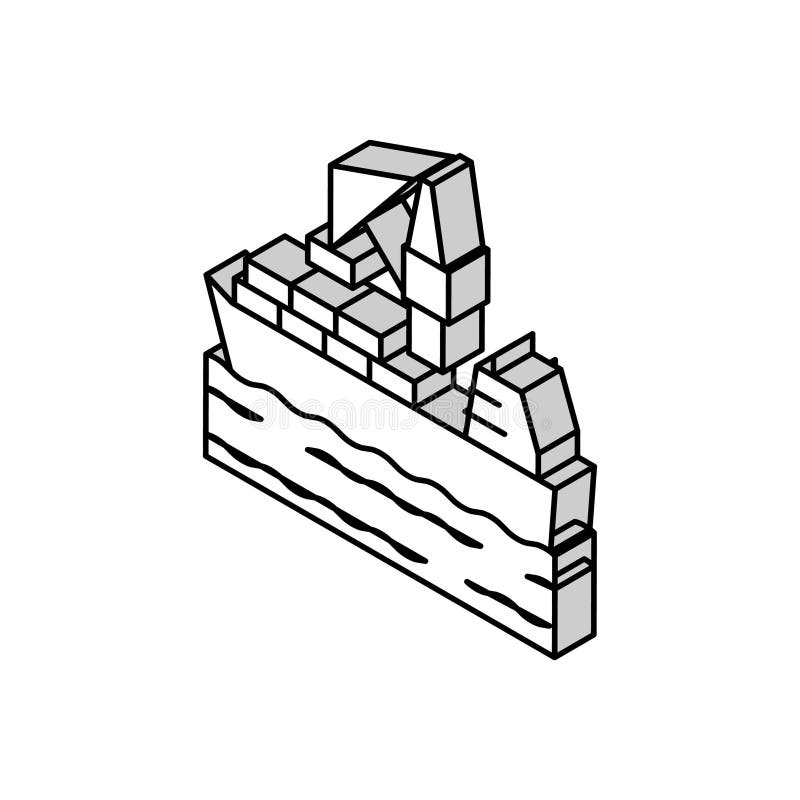 Containers Loading on Ship in Port Isometric Icon Vector Illustration ...