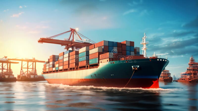 Containers Loading and Unloading at the Port Terminal. 3d Rendering, a ...