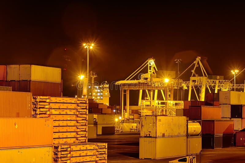 Containers at night stock photo. Image of ship, montreal - 31696602