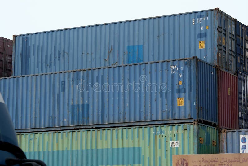 Containers at port stock image. Image of horizontal, blue - 13261259