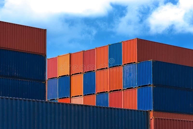 Containers in port stock photo. Image of goods, lifting - 65393200