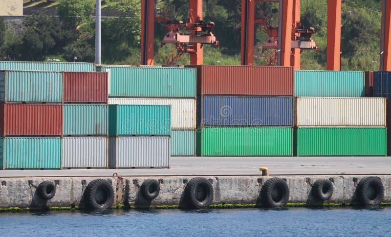 Containers in a port stock photo. Image of freight, shipping - 94810916