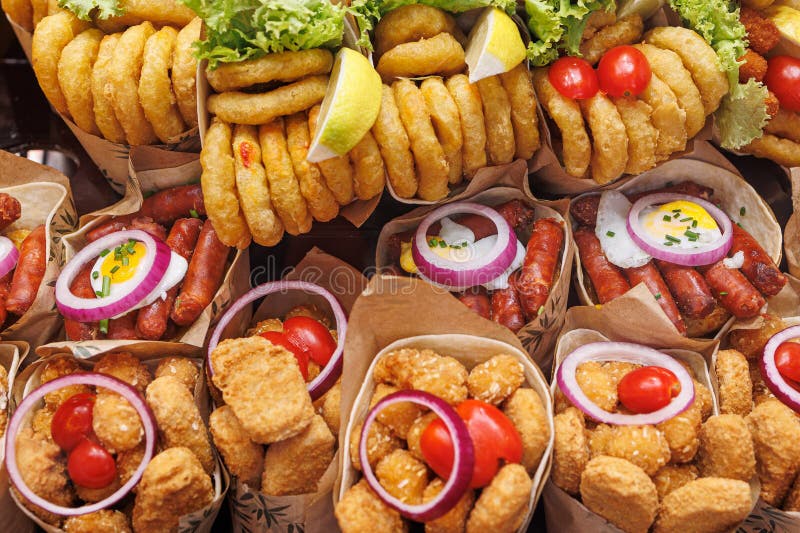 Containers Ready for Quick Food Consumption with Fried Fish and Meat ...