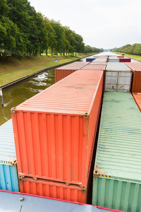 Containers on Ship in River Stock Image - Image of goods, economy: 43183497