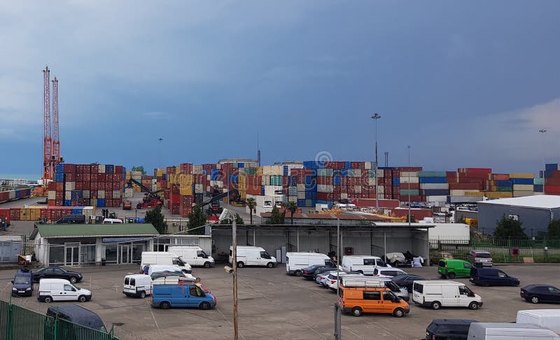 Containers on the Ship Wreck, Cars on the Front View Stock Photo ...