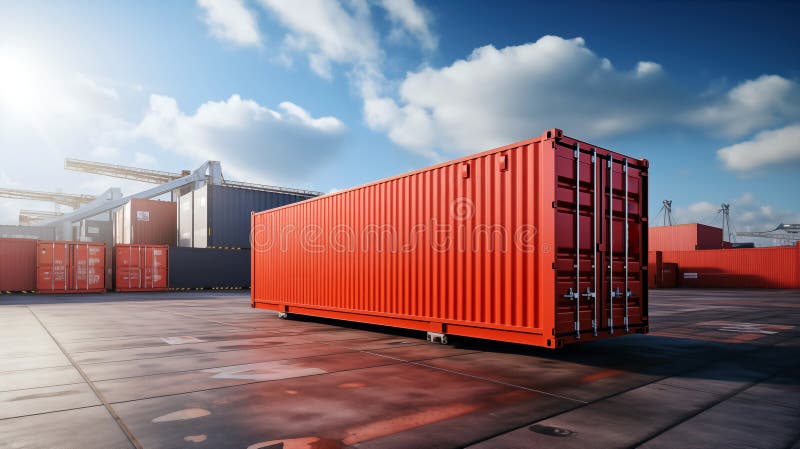 Containers Shipping in Container Terminal at Sunset Sky Background ...