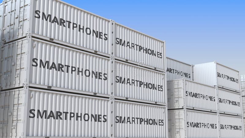 Containers with Smartphones. 3D Rendering Stock Illustration ...