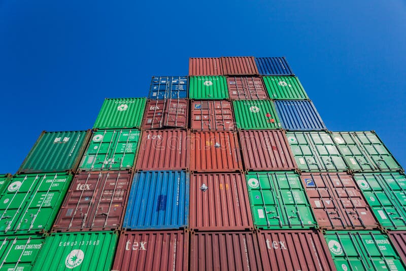 Containers Stack Blue editorial stock photo. Image of steel - 28912508