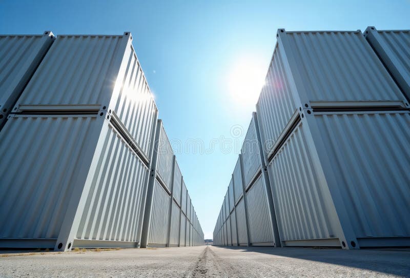 Containers Stack Under Bright Sun, Generative Ai Stock Illustration ...