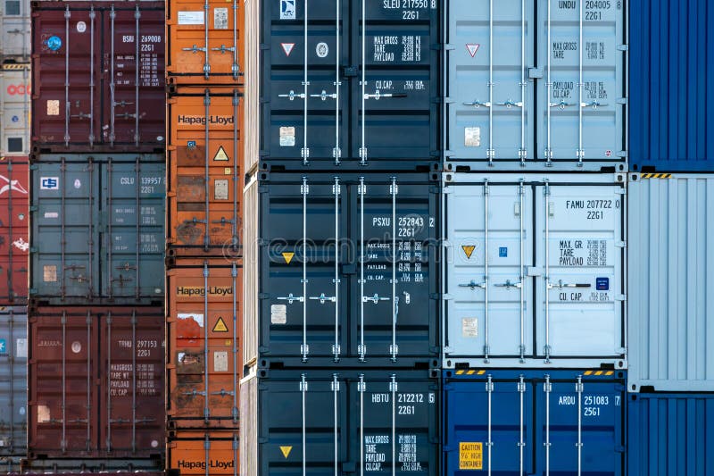 Containers Stacked in Rows on Top of Each Other at a Port Editorial ...