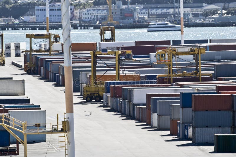 Containers Stacked on Wharf Stock Image - Image of ship, industrial ...