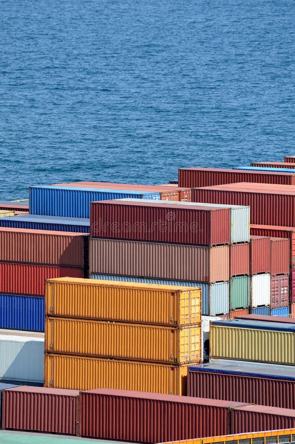 Warehouse with Sea Containers Stock Image - Image of business, port ...