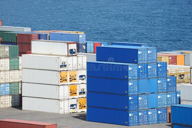 Containers Warehouse and Sea Stock Photo - Image of panorama, trade ...