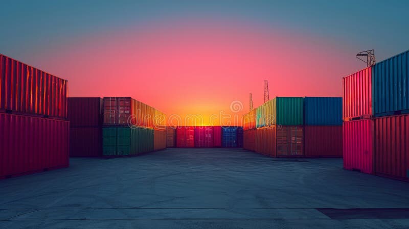 Containers on Warehouse Store at Sunset Stock Photo - Image of ...