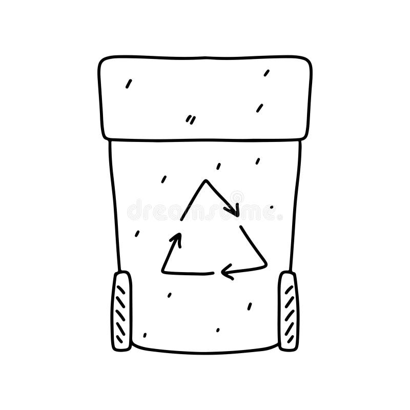 Bin with Garbage. Hand Drawn Doodle Style. Vector Illustration Isolated ...
