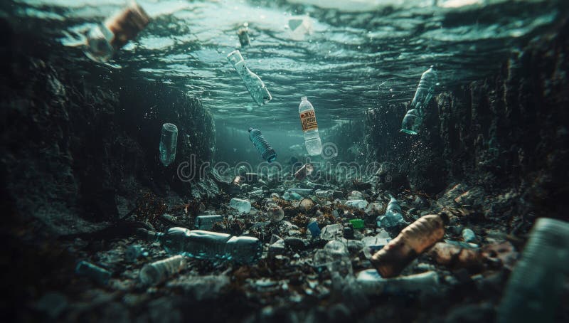 A Contaminated Marine Setting with Plastic Waste, Dirty Water, and ...
