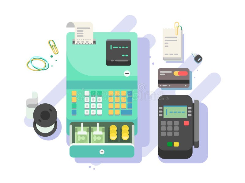 Contant Geldmachine Met Geld En Terminal Voor Kaarten Vector ...