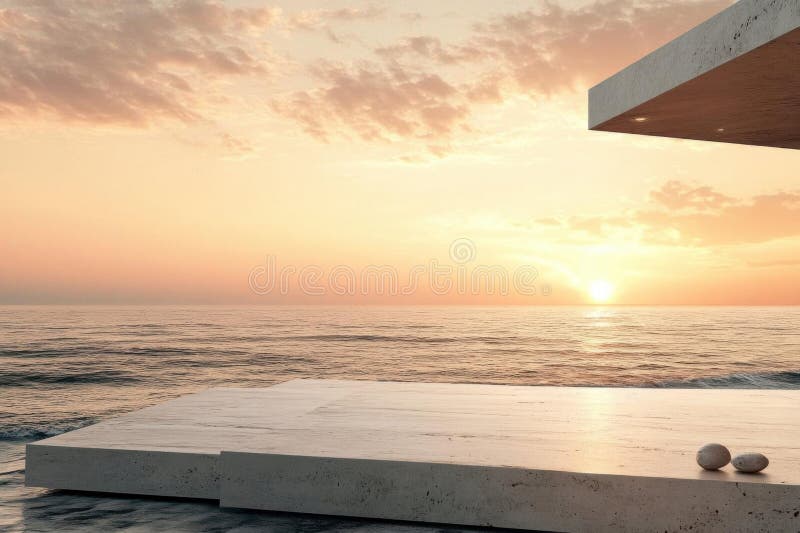Contemplate Ocean from Modern Structure at Sunset with Peaceful Theme ...