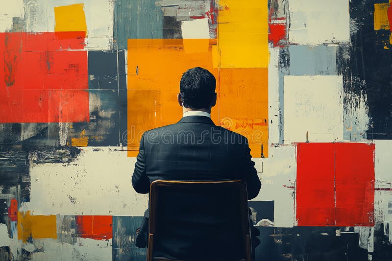 Contemplating Business Ideas in Front of a Vibrant Abstract Backdrop ...