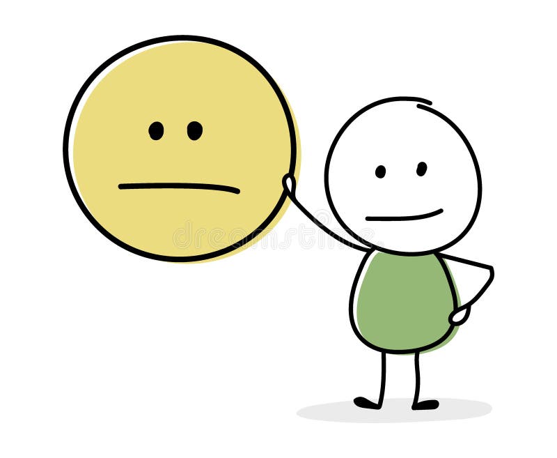 Contemplating Cartoon Businessman with Emoticon Icon. Vector Stock ...