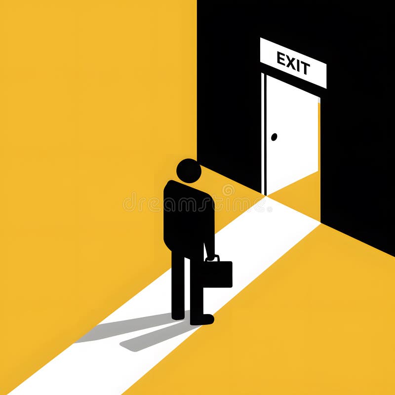 Contemplating the Exit, a Silhouette Stands at a Yellow White Split ...