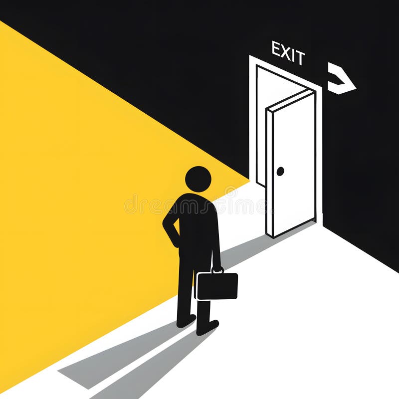 Contemplating the Exit, a Silhouette Stands at a Yellow White Split ...