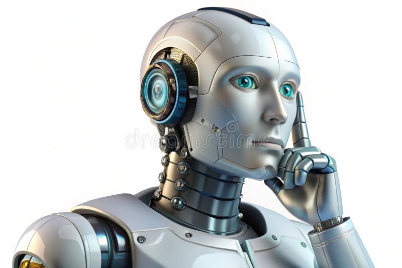 Contemplating the Future: 3D Android Robot Thinking Stock Illustration ...