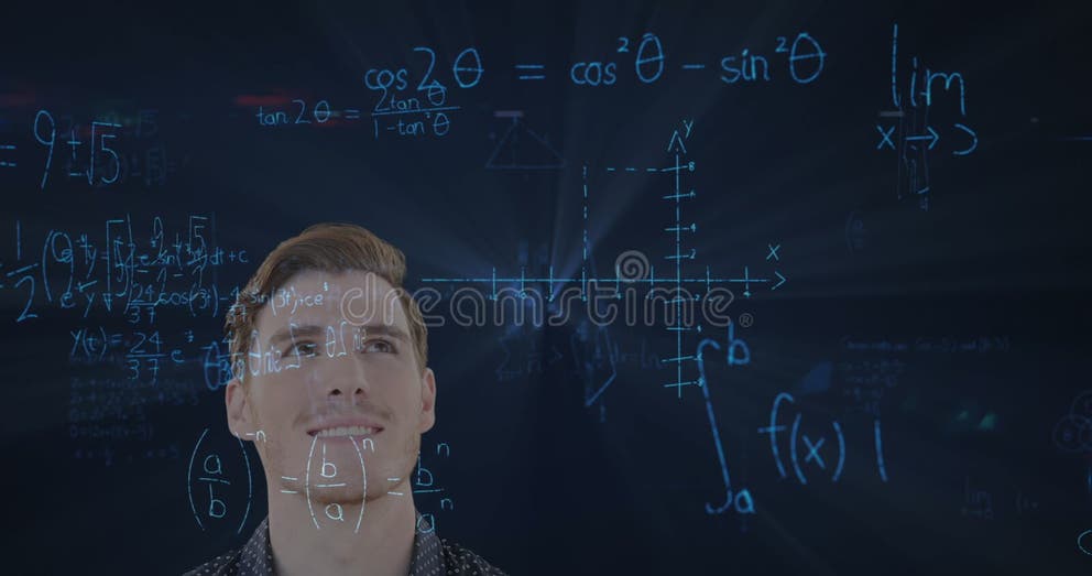 Contemplating Mathematical Equations and Graphs, Man Focusing on ...