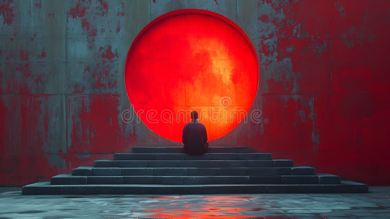 Contemplation at Red Portal. Generative AI Illustration Stock ...