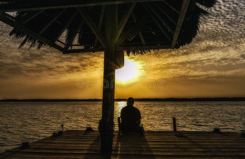 Man In Contemplation, Sunset Stock Photo - Image of accomplishment ...