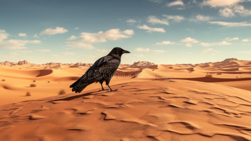 Contemplative Absurdity: 3d Rendering of Crow in Desert Stock Photo ...