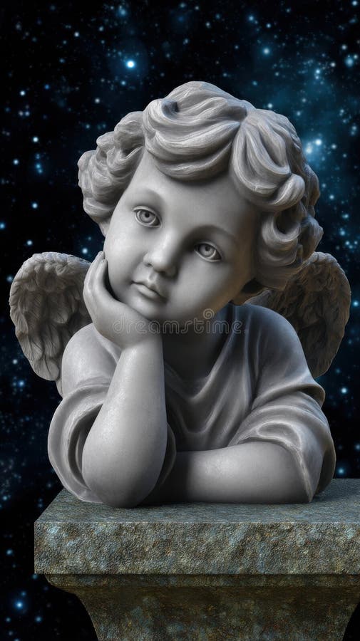 Contemplative Angel Statue with Celestial Starry Night Background ...