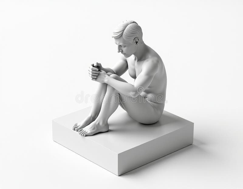 Contemplative Figure 3D Render of a Seated Man Stock Illustration - Illustration of background ...