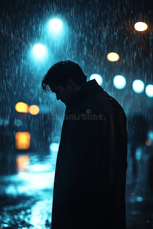 A Contemplative Figure in the Rain, Expressing Deep Emotions Generative ...