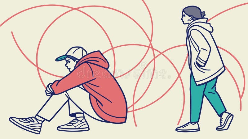 Contemplative Figures in Abstract Space. Human Connection Vector ...