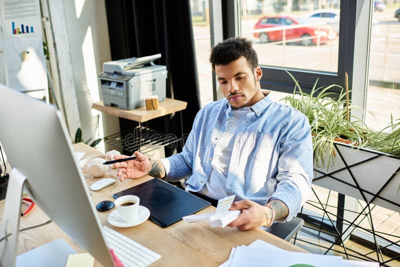 Contemplative Man Engaged in Creative Work Stock Photo - Image of ...