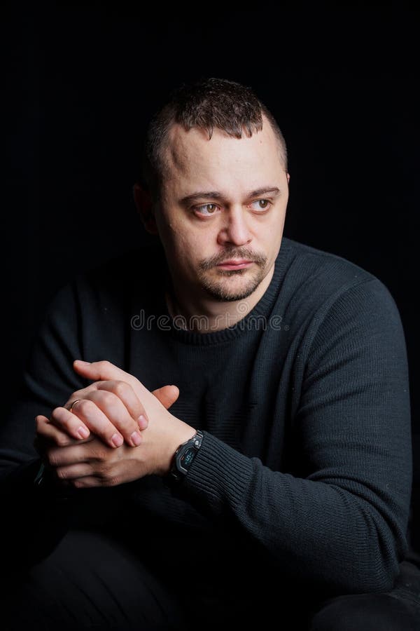 Contemplative Man in Thoughtful Poses Stock Image - Image of conflict ...