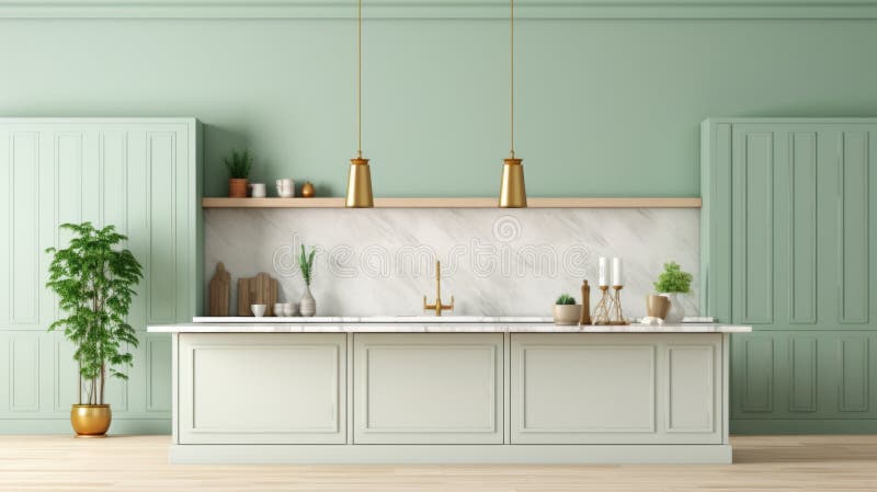 Contemplative Minimalism: Modern Kitchen Design in Mint Green with ...