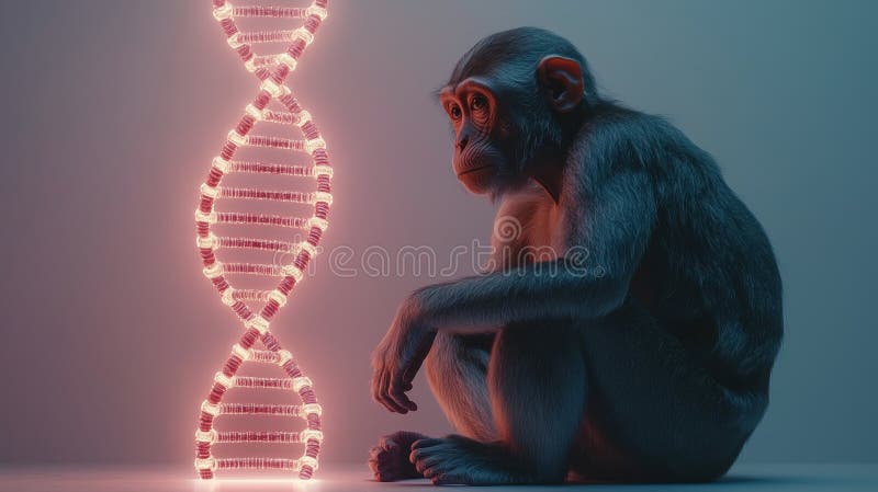 Contemplative Monkey Glowing DNA Stock Illustration - Illustration of ...