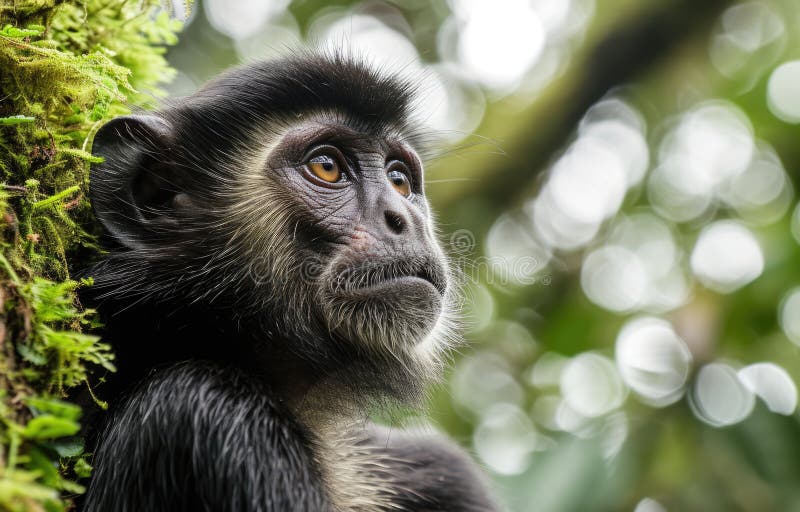 Contemplative Monkey in Greenery Stock Illustration - Illustration of animal, looking: 327883911