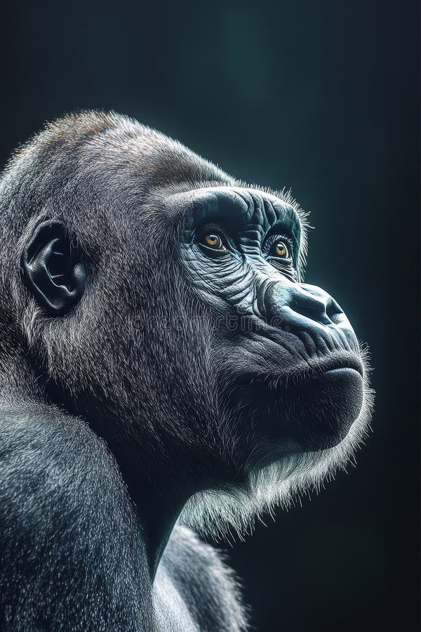 Contemplative Silverback Striking Profile of a Gorilla Isolated on a ...