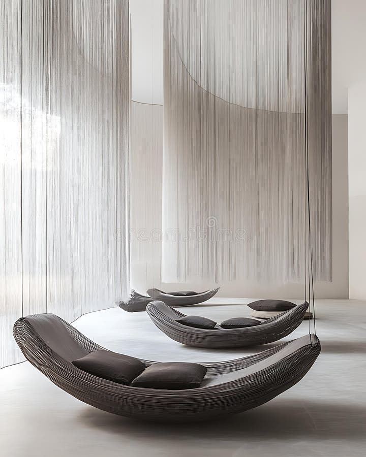 Contemplative Space Featuring Suspended Layered Fabrics, Hushed ...
