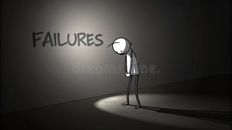 Contemplative Stick Figure Under Spotlight Facing Failures Stock Image ...