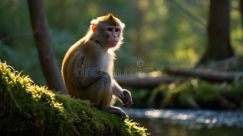 A Contemplative Young Monkey Stock Illustration - Illustration of ...