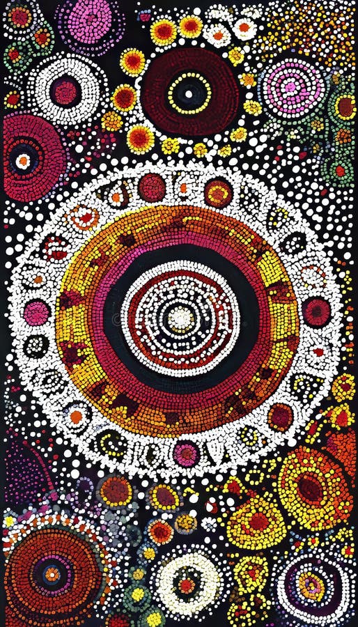 Contemporary Aboriginal Dot Art with Abstract Designs Highlighting Rich ...