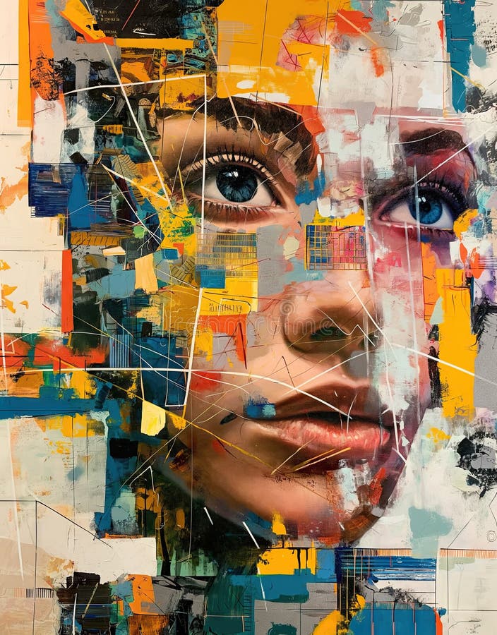 Contemporary Abstract Art Featuring Human Face Elements and Geometric ...