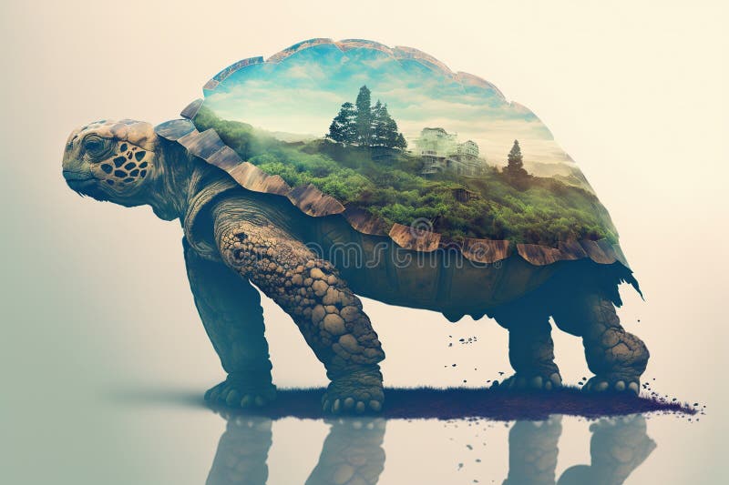 Contemporary Abstract Artwork Double Exposure Turtle of and Forest ...